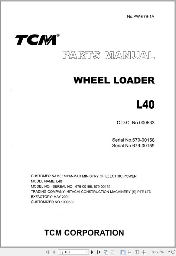TCM Wheel Loader L40 Parts Manual