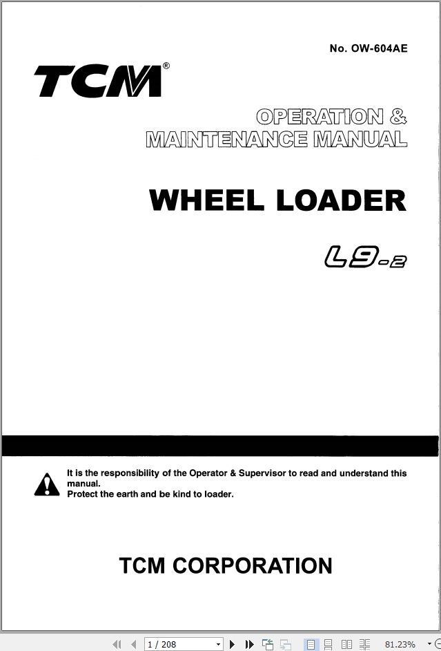 TCM Wheel Loader L9-2 Operation Maintenance Manual OW-604AE