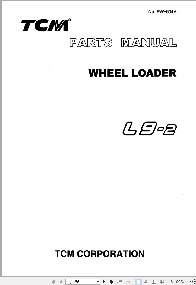TCM Wheel Loader L9-2 Parts Manual PW-604A-001