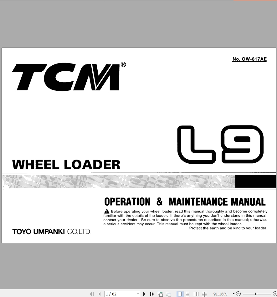TCM Wheel Loader L9 Operation Maintenance Manual OW-617AE