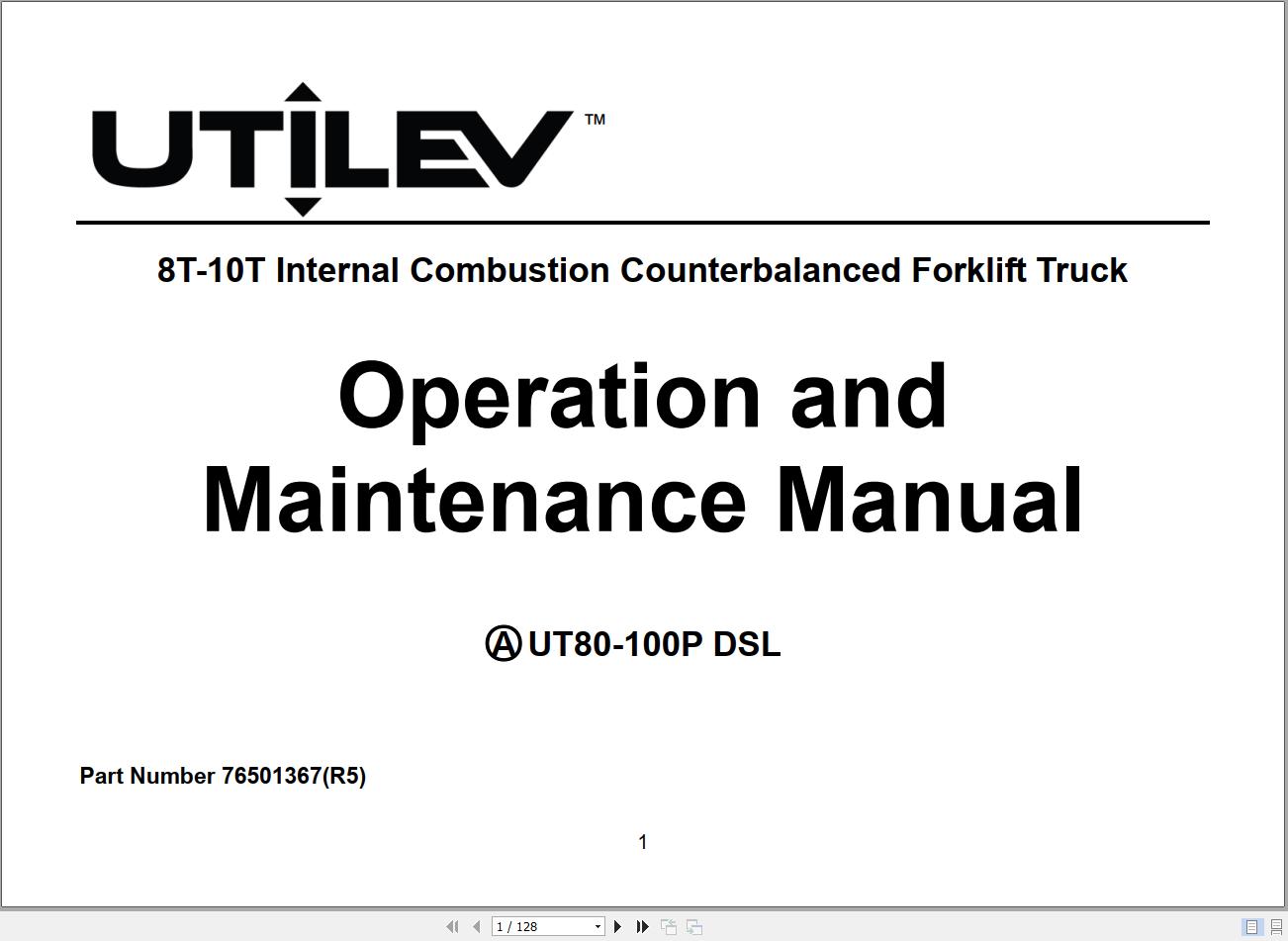 Yale Forklift A253 (UT80-100P) Operation Service Manual