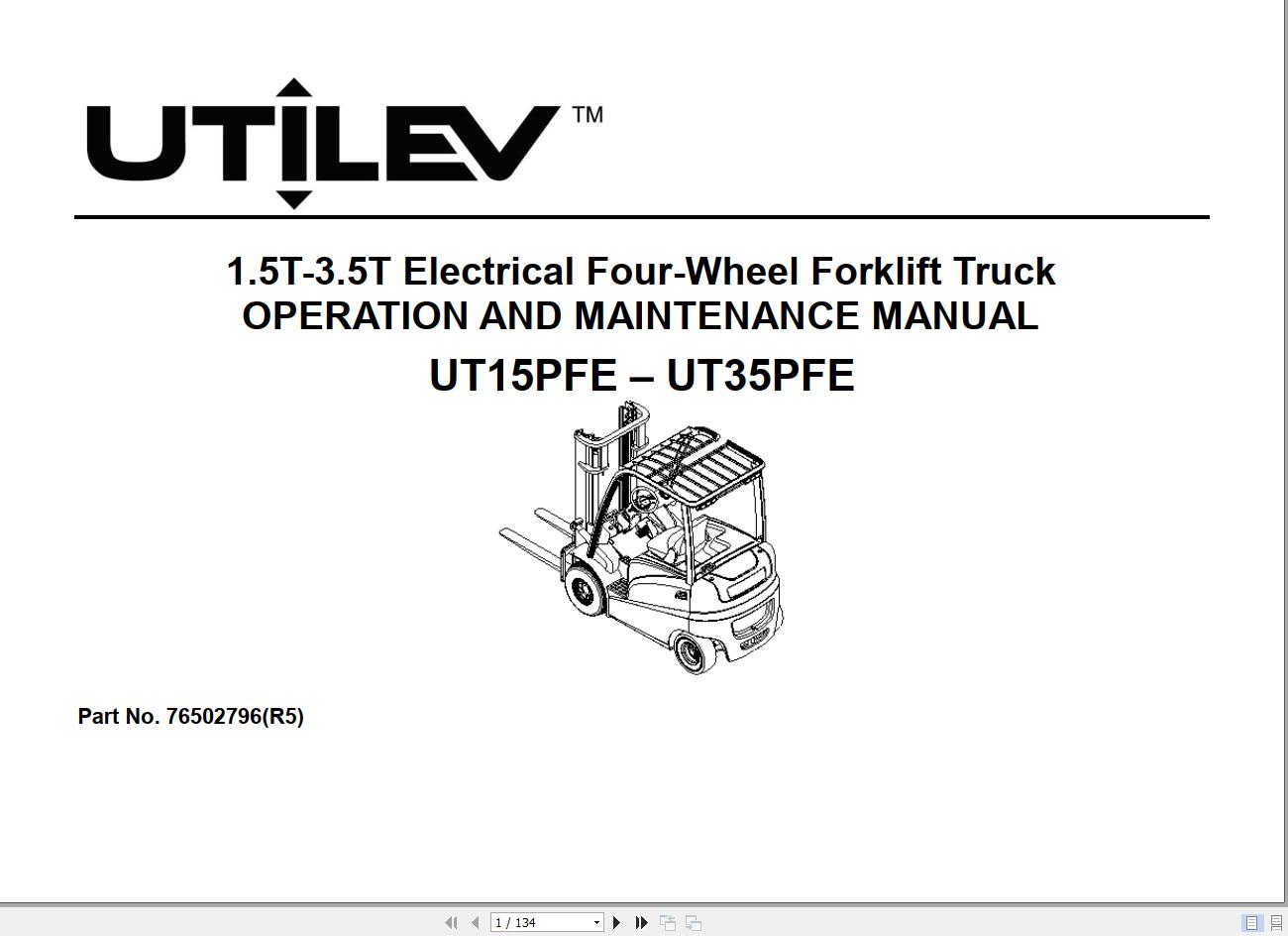 Yale Forklift A374 (UT15-25PFE) Service Operation Maintenance Manual
