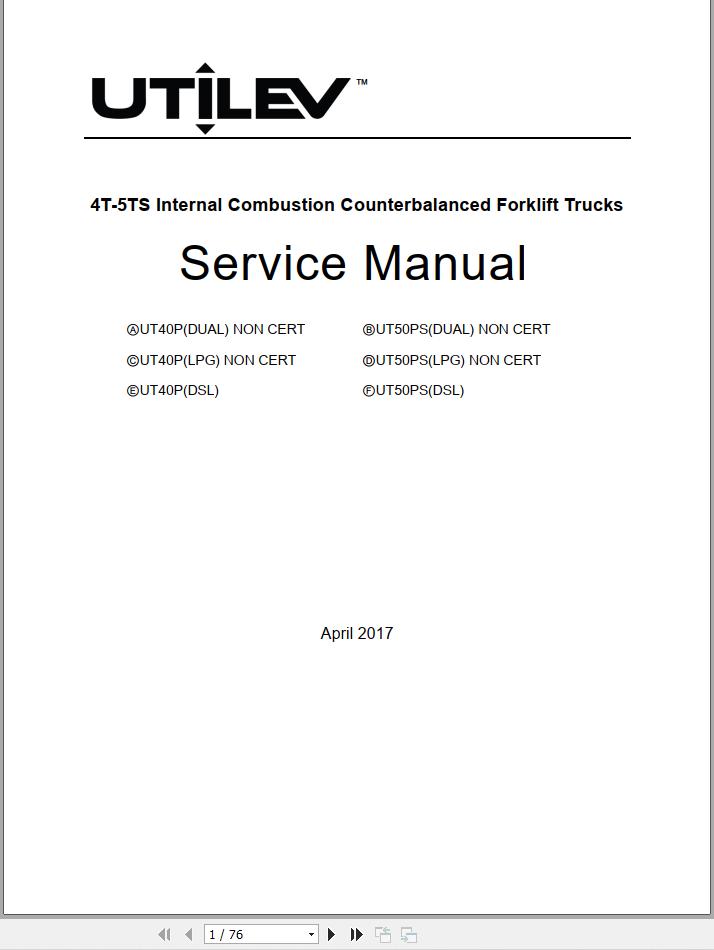 Yale Forklift A411 (UT40-50PS) Operation and Service Manual
