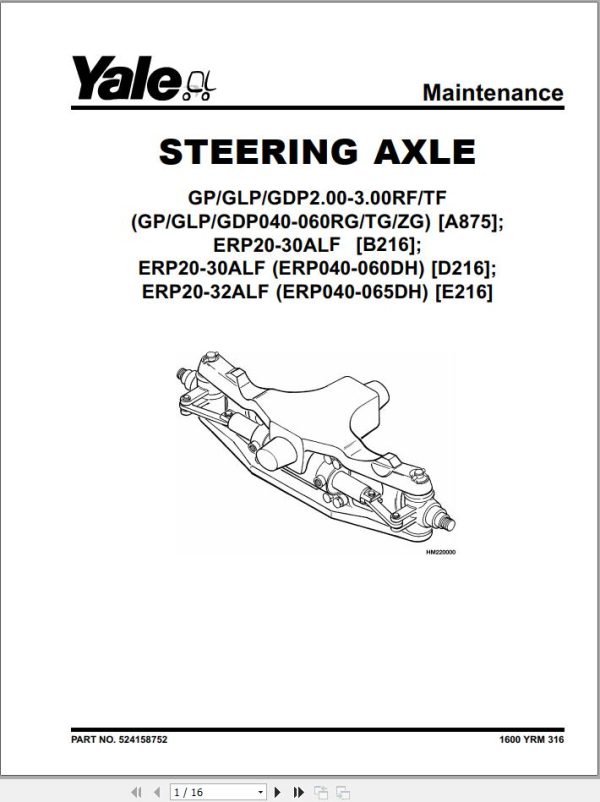 Yale Forklift A875 (GPGLP050-060ZG) Service Manual 02.2023