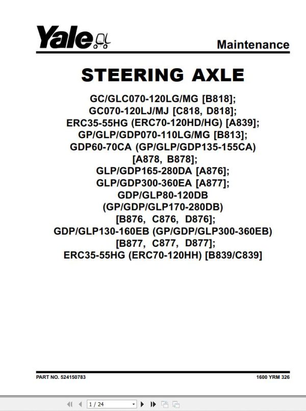 Yale Forklift A876 (GLPGDP165-280DA) Service Manual