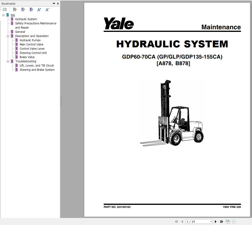 Yale Forklift A878 (GDP60-70CA Europe) Service Manual 02.2023