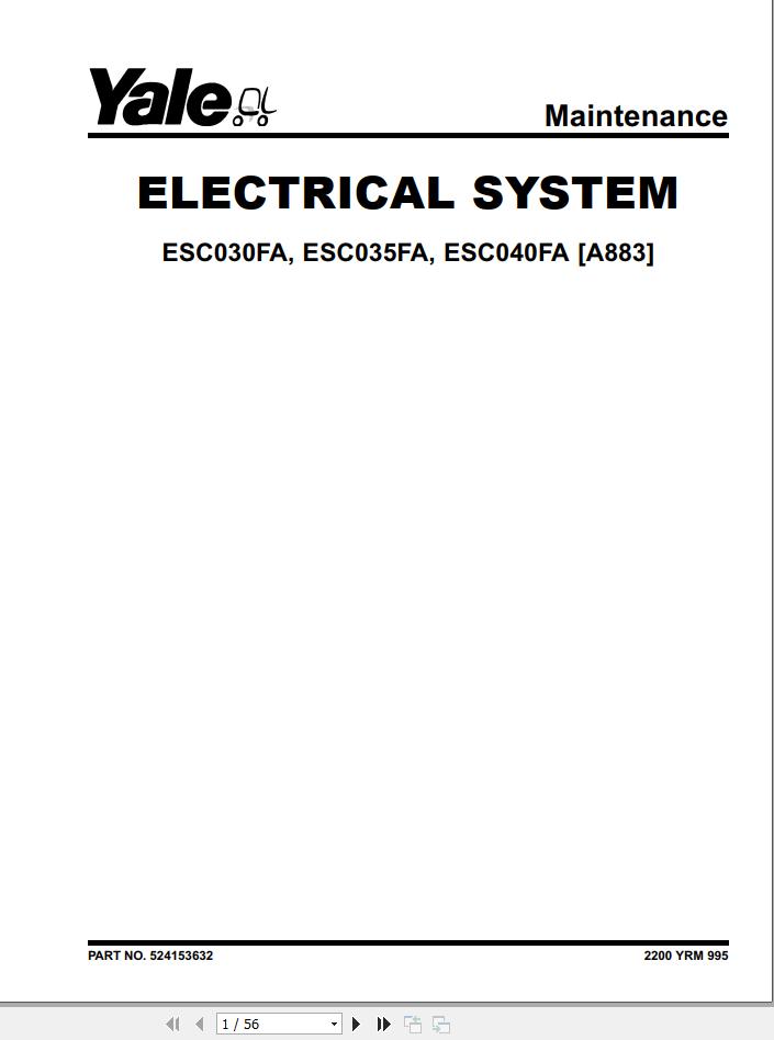 Yale Forklift A883 (ESC030-040FA) Service Manual
