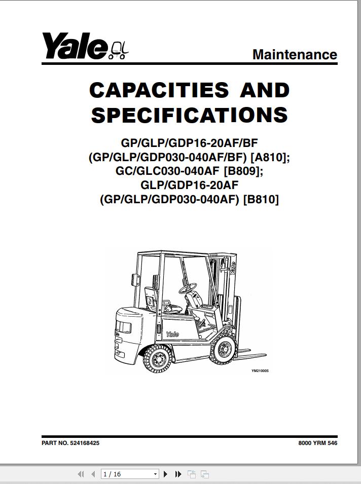 Yale Forklift B809 (GC_GLC030-040AF) Service Manual