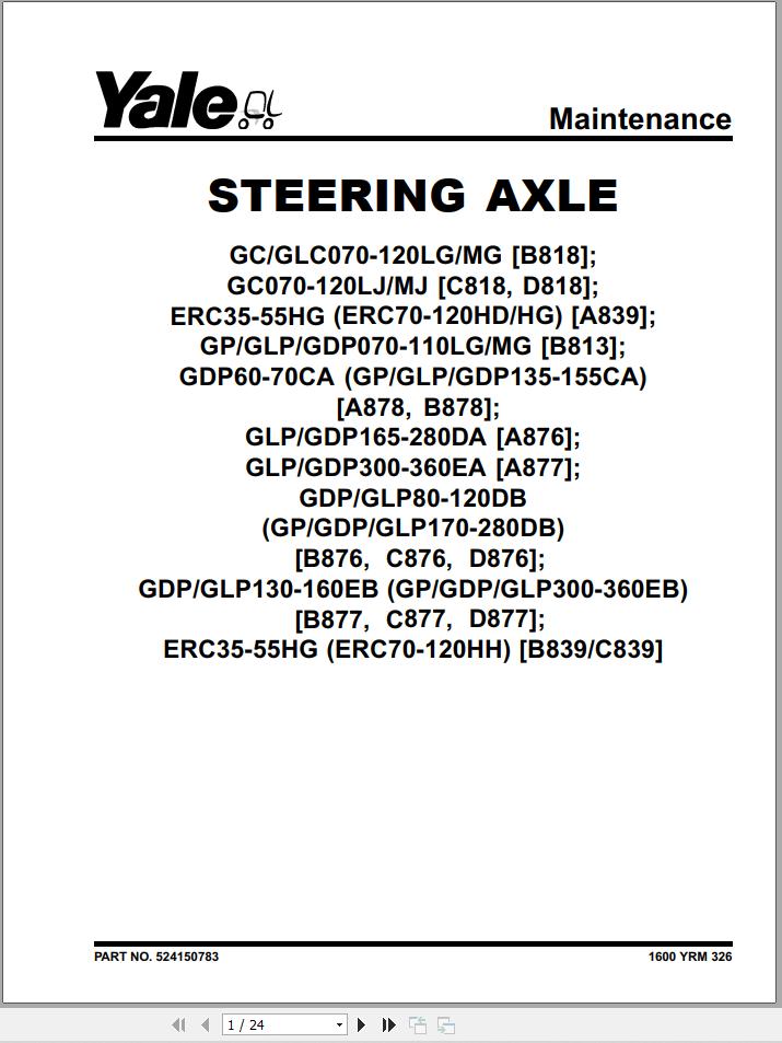 Yale Forklift B813 (GP LG) Service Manual