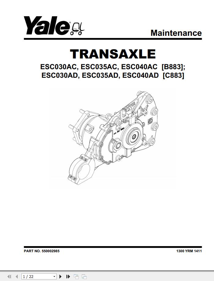 Yale Forklift B883 (ESC030-40AC) Service Manual