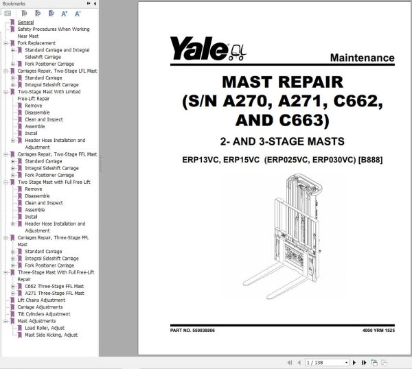 Yale Forklift B888 (ERP13VC, ERP15VC) Service Manual