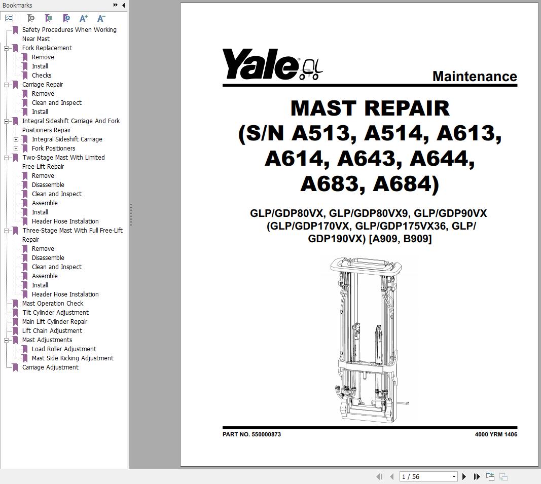 Yale Forklift B909 (GLPGDP80VX to GLPGDP90VX Europe) Service Manual 02.2023