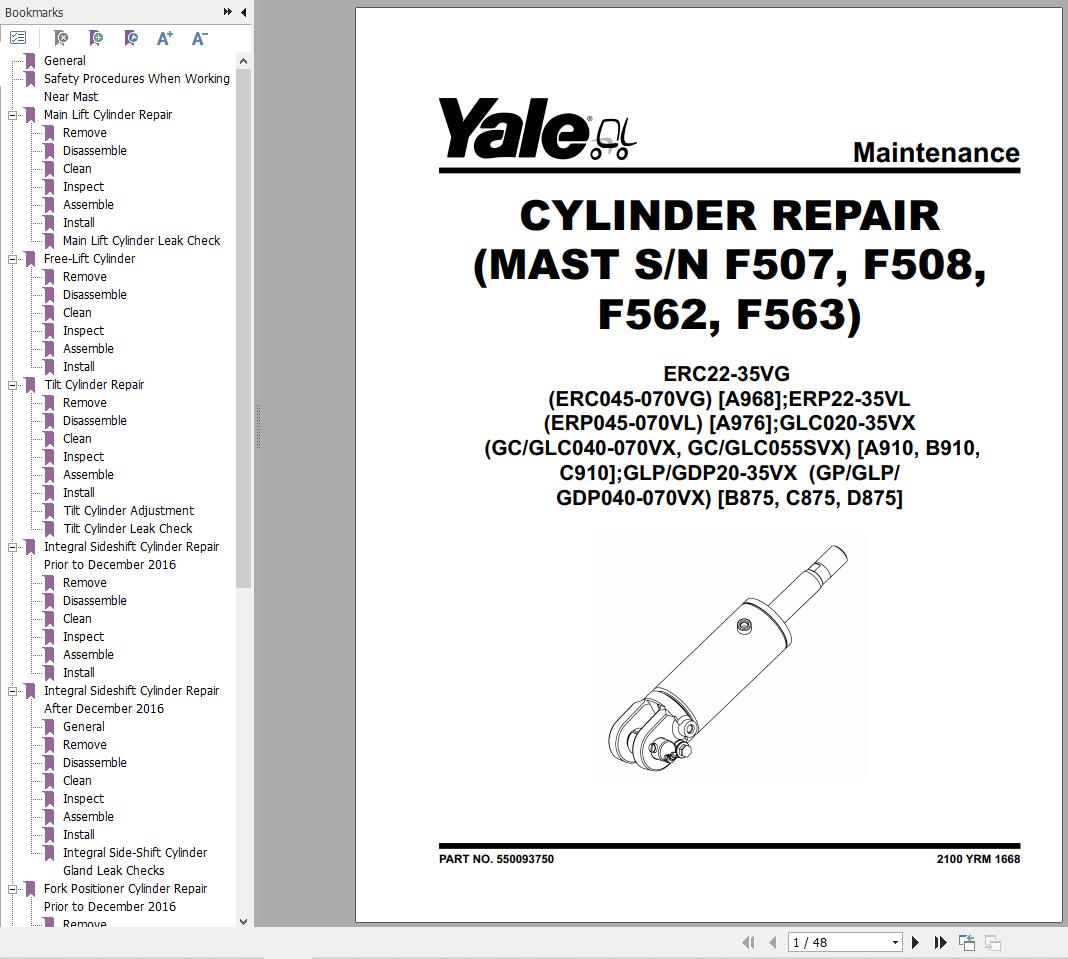 Yale Forklift B910 (GC_GLC040-070VX GC_GLC55SVX) Service Manual