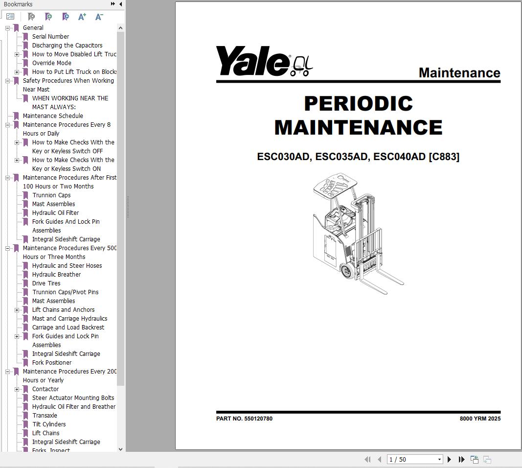 Yale Forklift C883 (ESC030AD, ESC035AD, ESC040AD) Service Manual