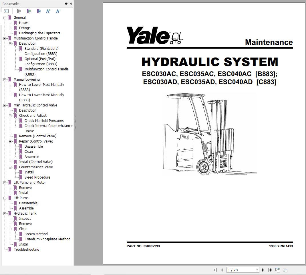 Yale Forklift C883 (ESC030AD, ESC035AD, ESC040AD) Service Manual