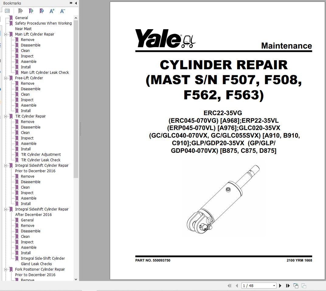 Yale Forklift D875 (GLPGDP20VX to GLPGDP35VX Europe) Service Manual