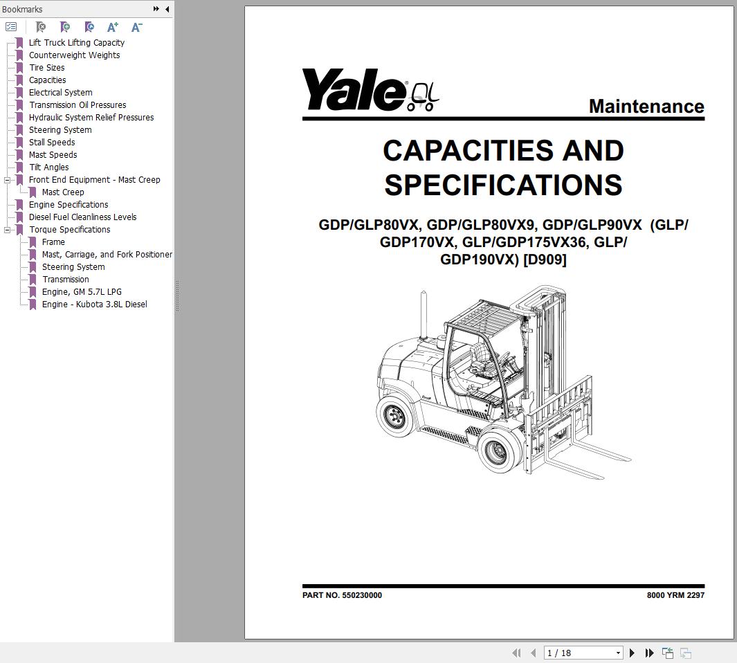 Yale Forklift D909 (GDP170VX to GLP190VX) Service Manual 02.2023