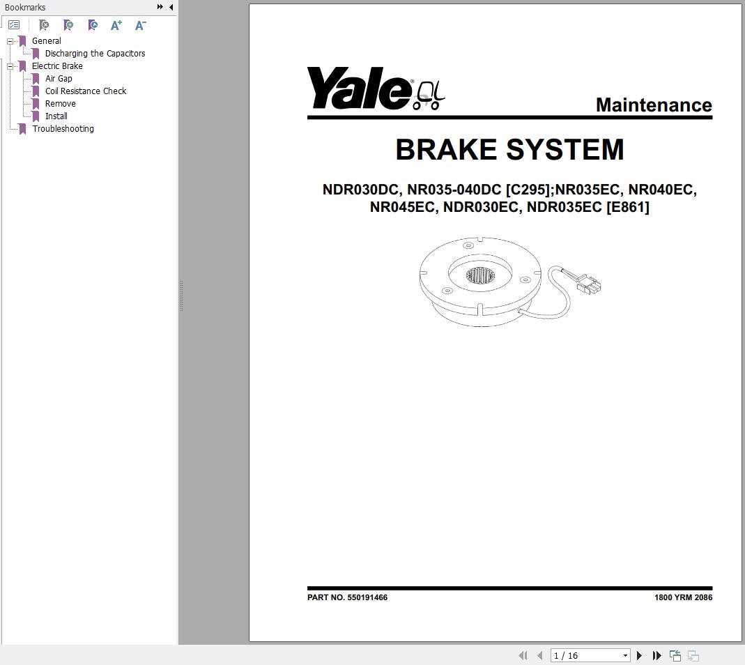 Yale Forklift E861 (NR035EC, NR040EC, NR045EC, NDR30EC, NDR35EC ...