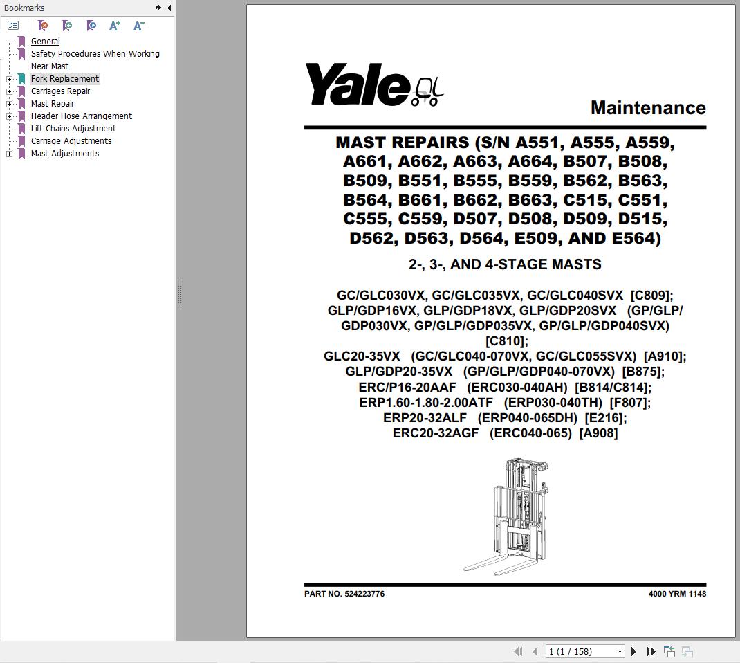 Yale Forklift F807 (ERP030_035_040TH) Service Manual