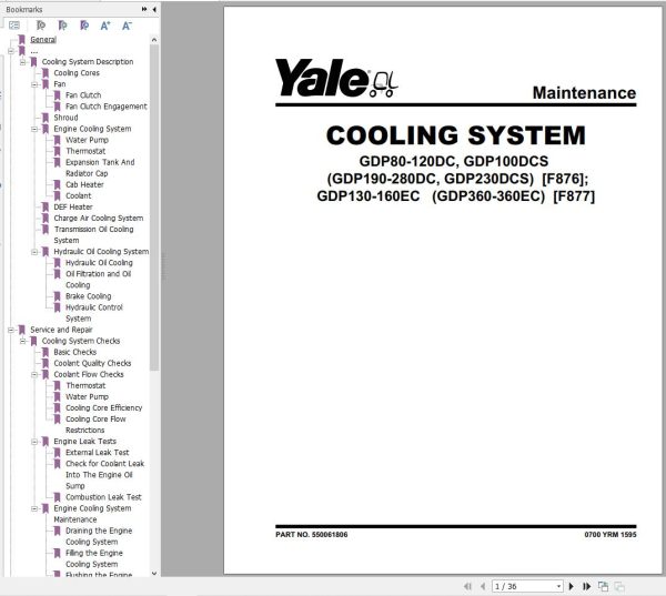Yale Forklift F877 (GDP300EC, GDP330EC, GDP360EC) Service Manual 02.2023
