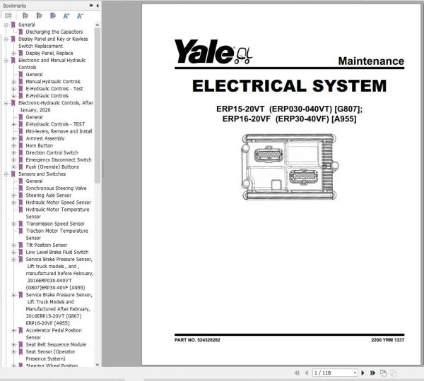 Yale Forklift G807 (ERP030VT, ERP035VT, ERP040VT) Service Manual