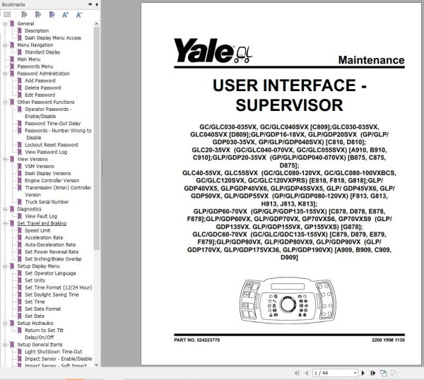 Yale Forklift G818 (GLC40VX, GLC45VX, GLC55VX, GLC55SVX) Service Manual