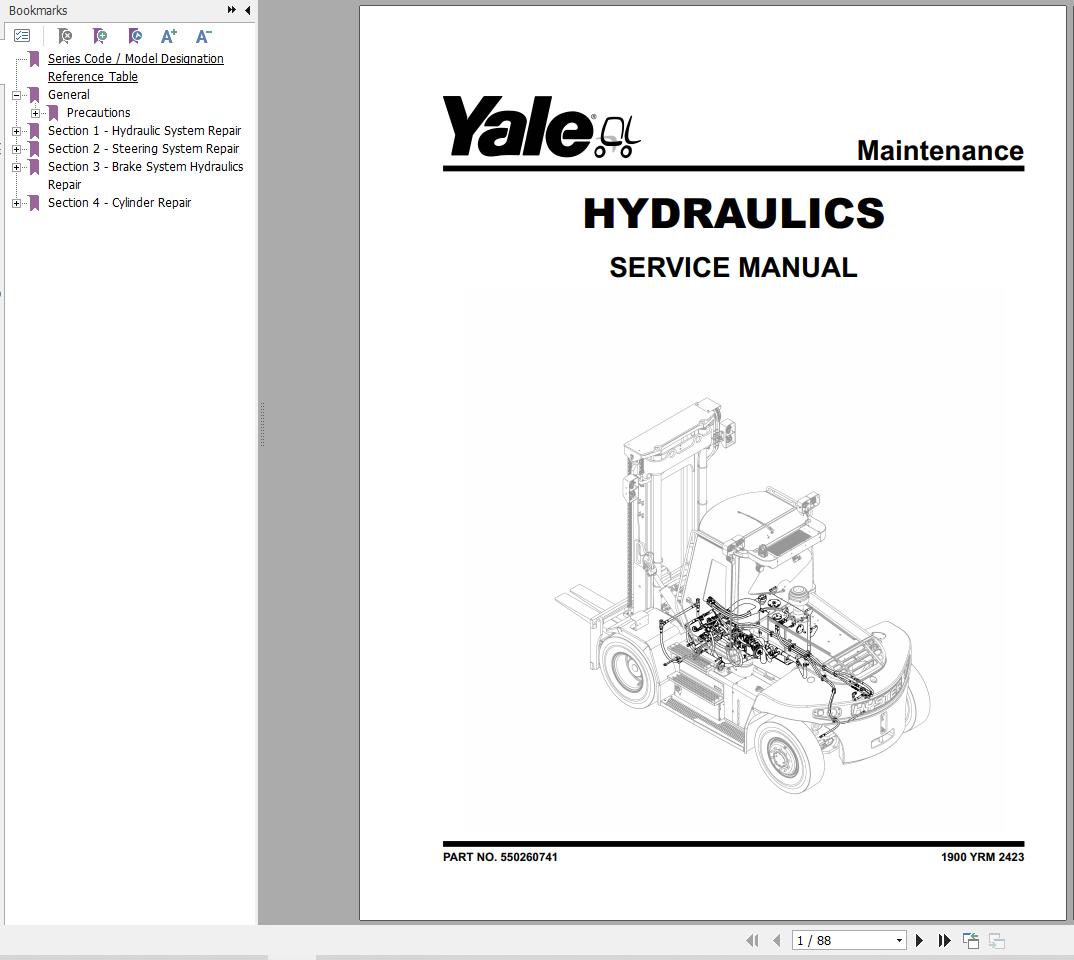Yale Forklift K876 (GDP160EFS12 to GDP80-120DF Europe) Service Manual 09.2023