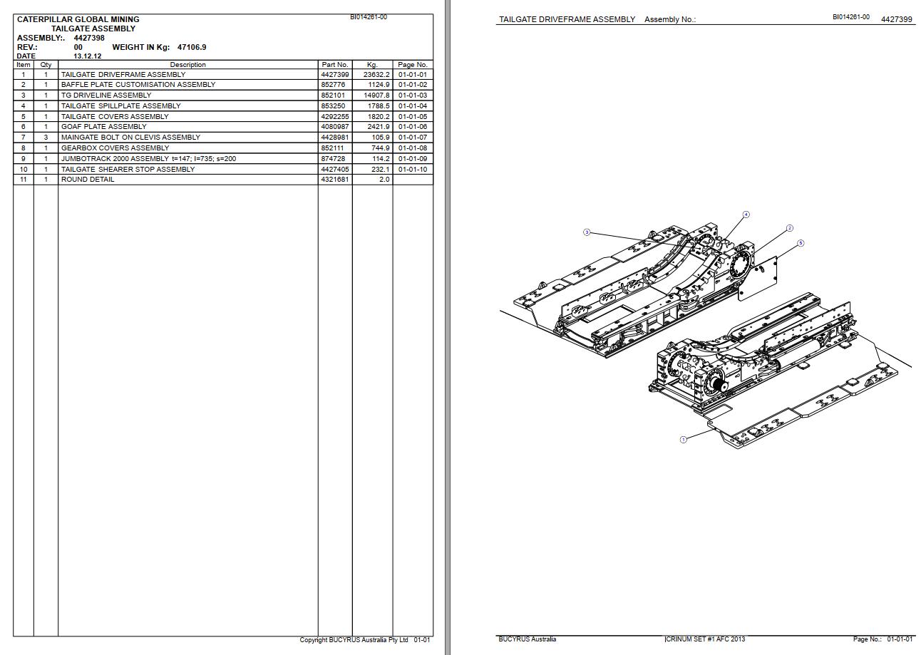 Caterpillar Armored Face Conveyor CRINUM SET #1 AFC Parts Manual BI014261