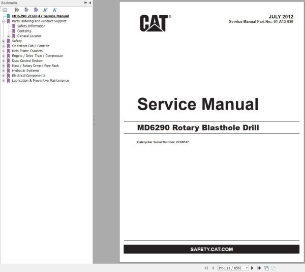 Caterpillar Blast Hole Drill MD6290 Service Manual