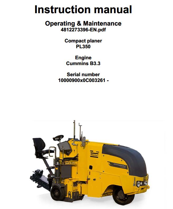 Dynapac Cold Planer PL350S Operating Instruction Parts Catalogue