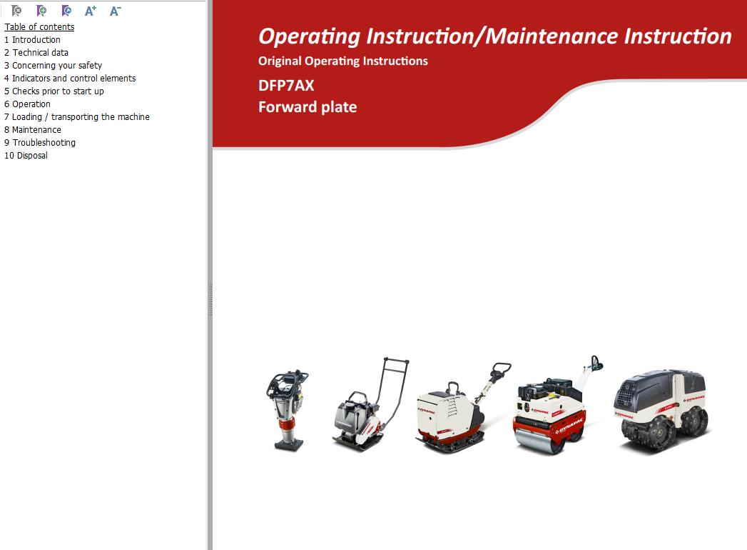 Dynapac Forward Plate DFP7AX Parts Operating Maintenance Instruction