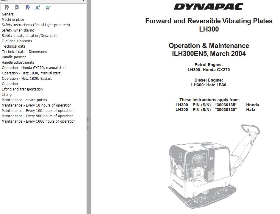 Dynapac Plate Compactor LH300 Operation Maintenance Manual Parts