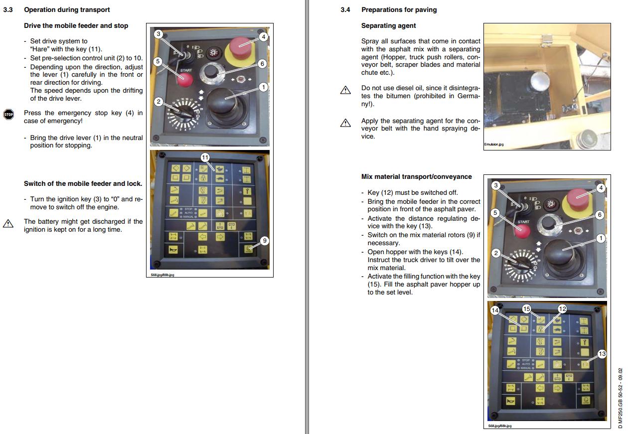 Dynapac Mobile Feeder MF250 Operating Instruction