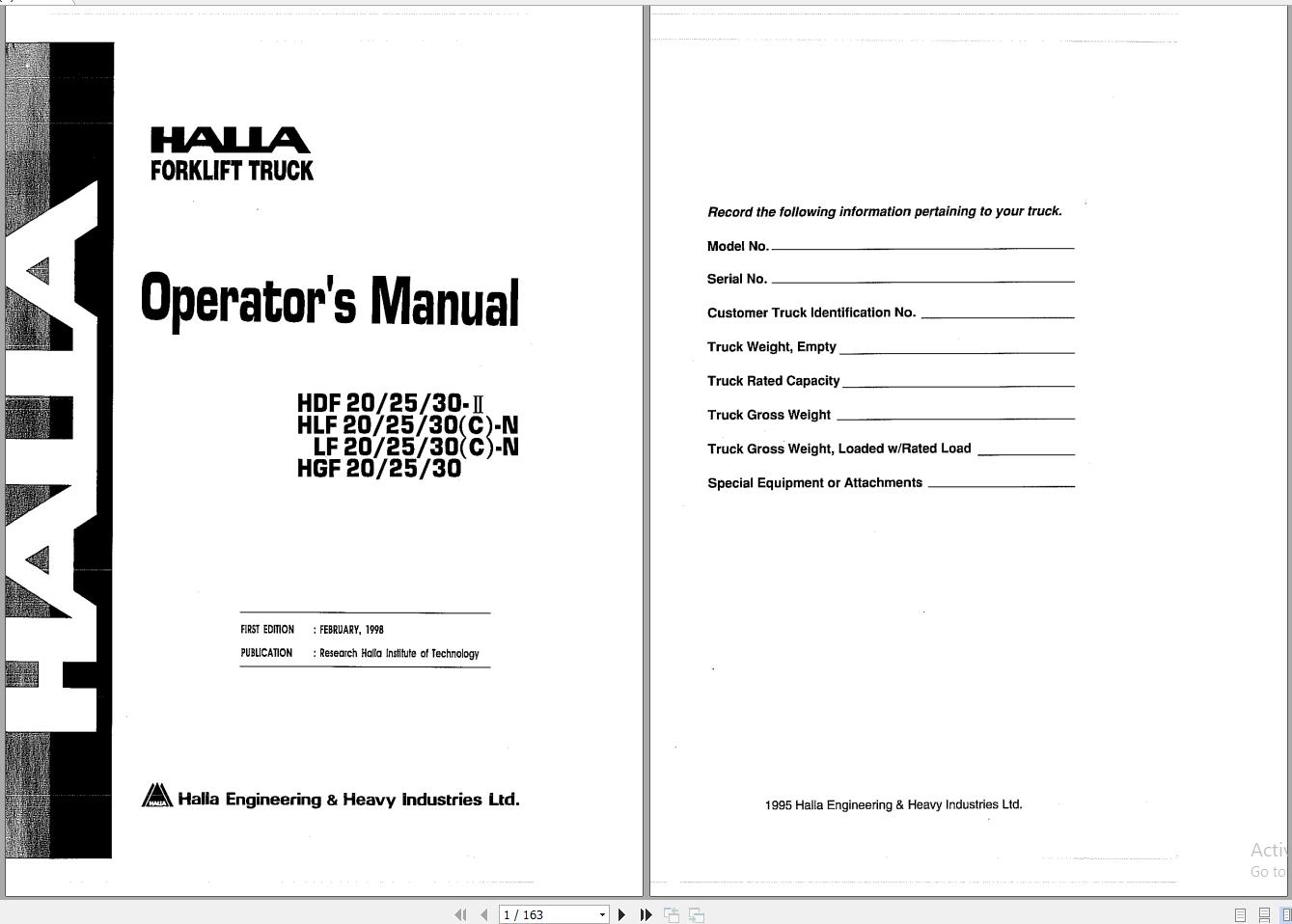 Halla Forklift Truck Collection Part Catalogue, Shop Manual, Operator ...