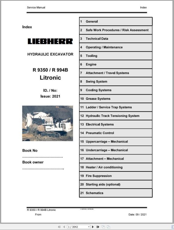Liebherr Hydraulic Excavator R9350 R994B Litronic Service Manual 09.2021