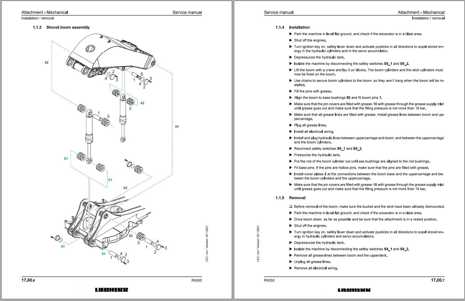 Liebherr Hydraulic Excavator R9350 Service Manual 30617 06.2021