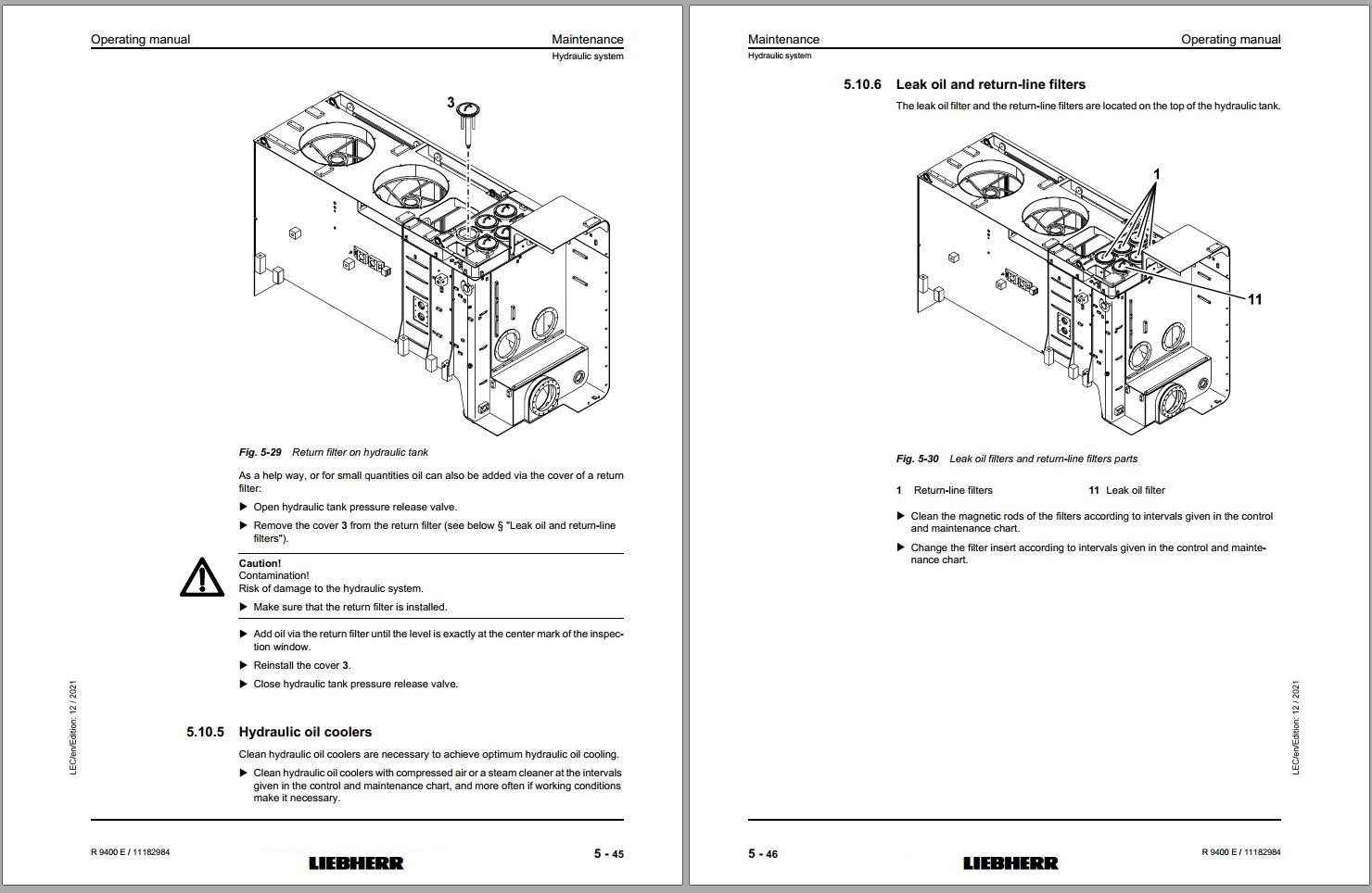 Liebherr Hydraulic Excavator R9400E Service Manual 30619 12.2021