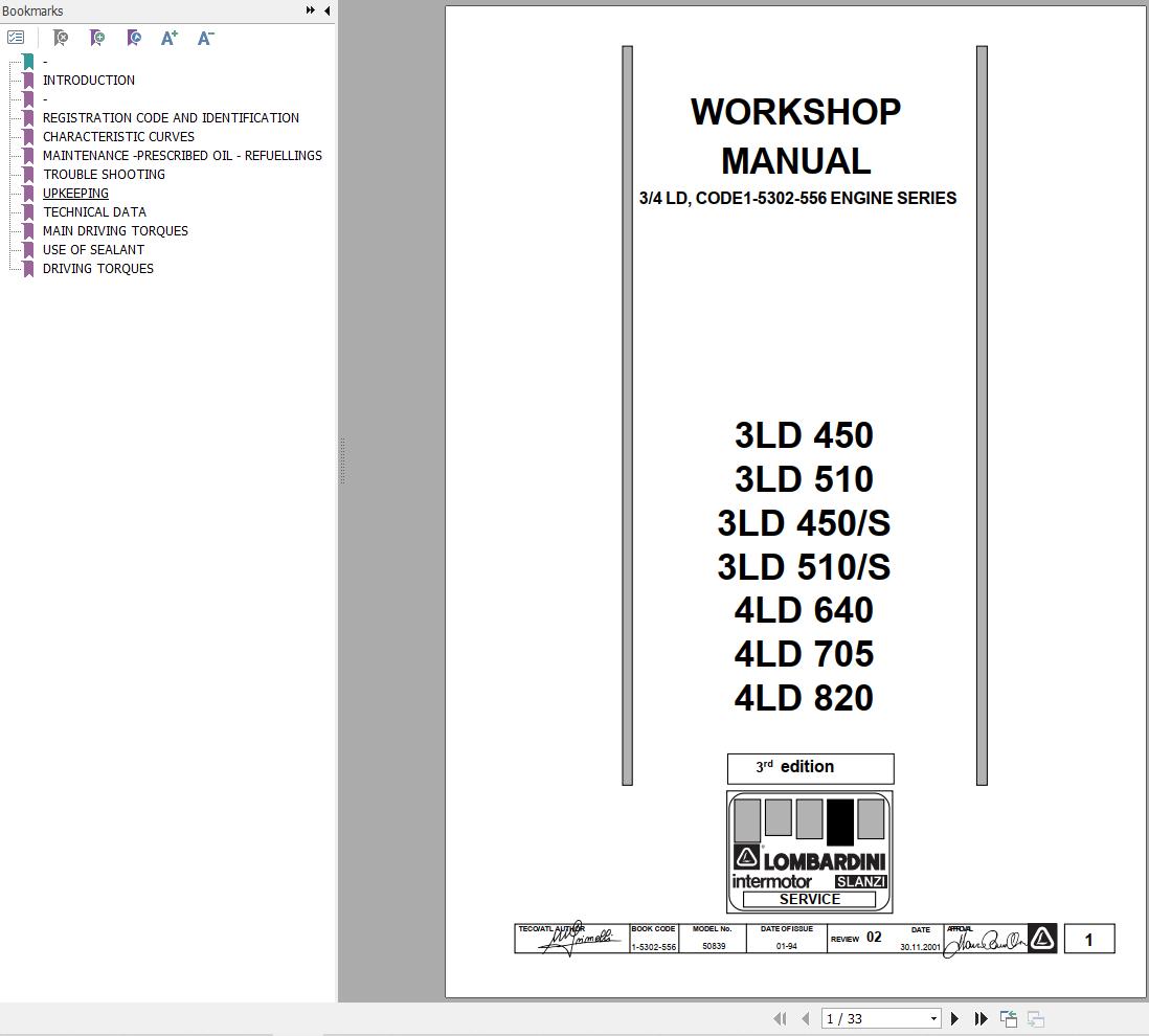 Lombardini 3LD450 to 4LD820 Engine Workshop Manual PDF
