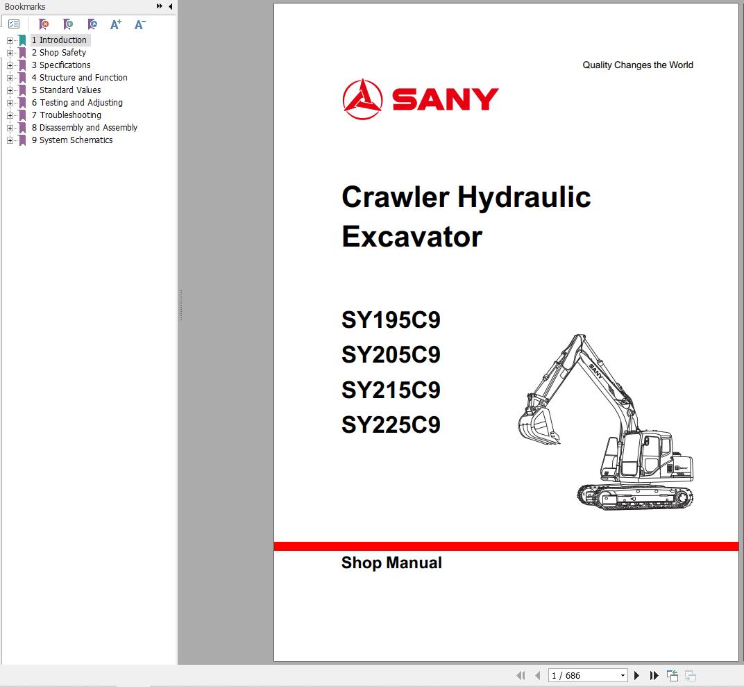 Sany Excavator SY195C9 SY205C9 SY215C9 SY225C9 Engine 4M50 Shop Manual