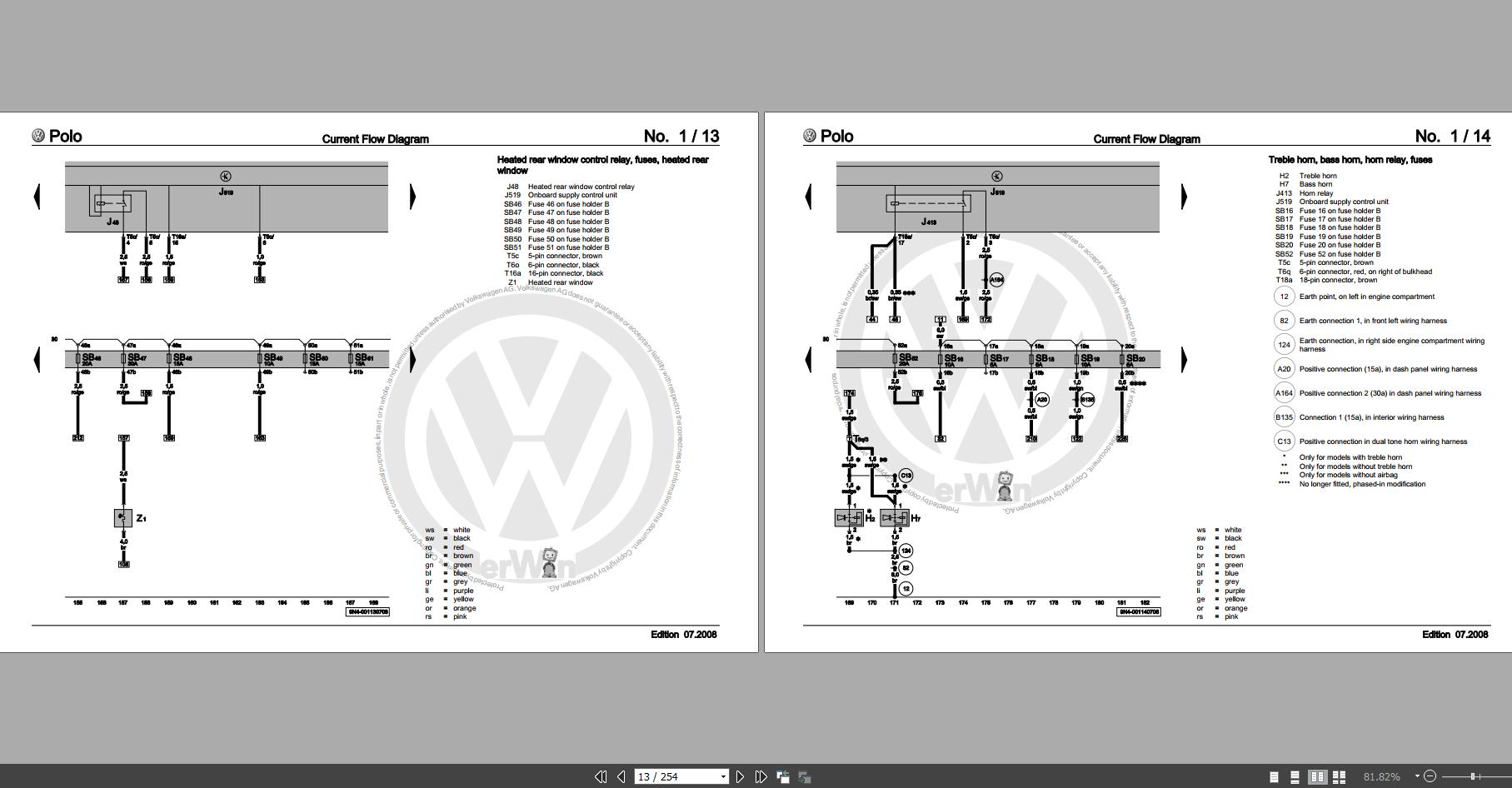 Volkswagen Polo 2005 - 2010 Wiring Diagrams Repair and Maintenance Manuals