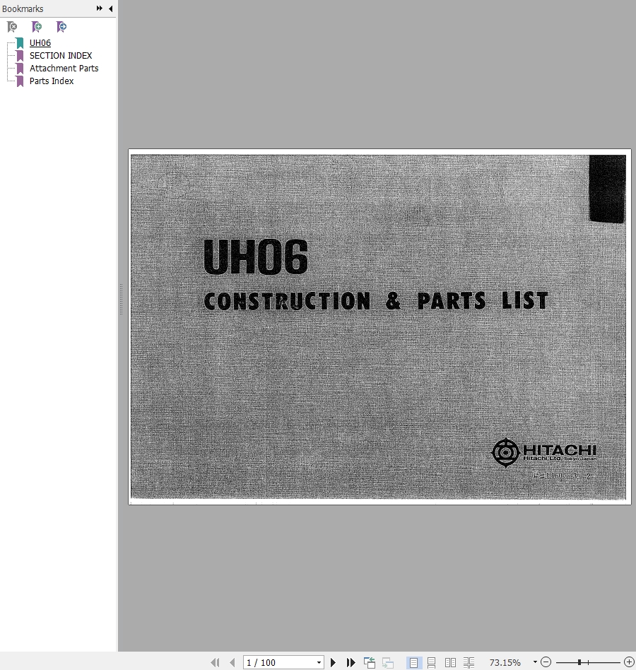 Hitachi Hydraulic Excavator UH06 Construction & Parts List P160-3-2 EN JP