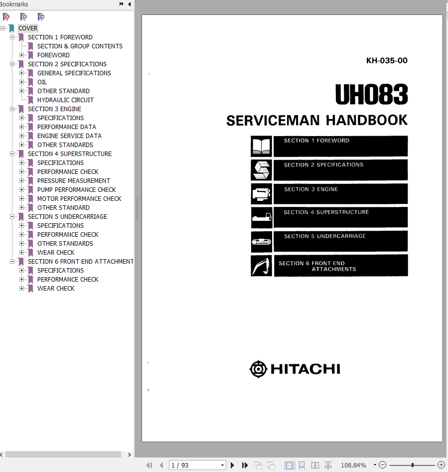 Hitachi Hydraulic Excavator UH083 Serviceman Handbook
