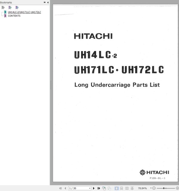 Hitachi Hydraulic Excavator UH14LC-2 Long Undercarriage Parts List P1239-BL-3 EN JP