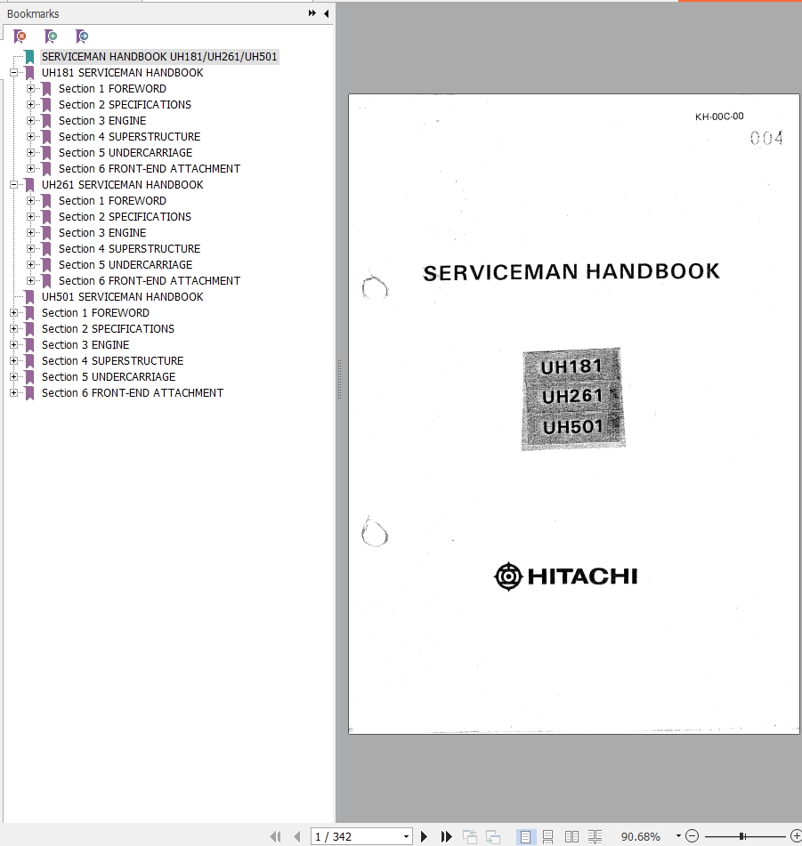 Hitachi Hydraulic Excavator UH181 Serviceman Handbook