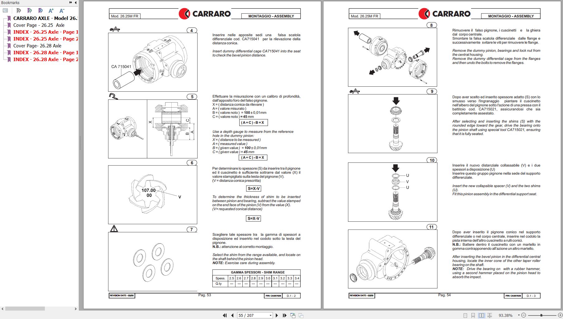 Carraro Telehandler 26.25 26.28 Axle Maintenance Repair Manual 908483