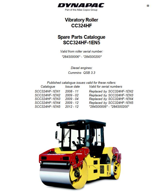 Dynapac Vibratory Roller CC324HF Parts Operation Maintenance Manual