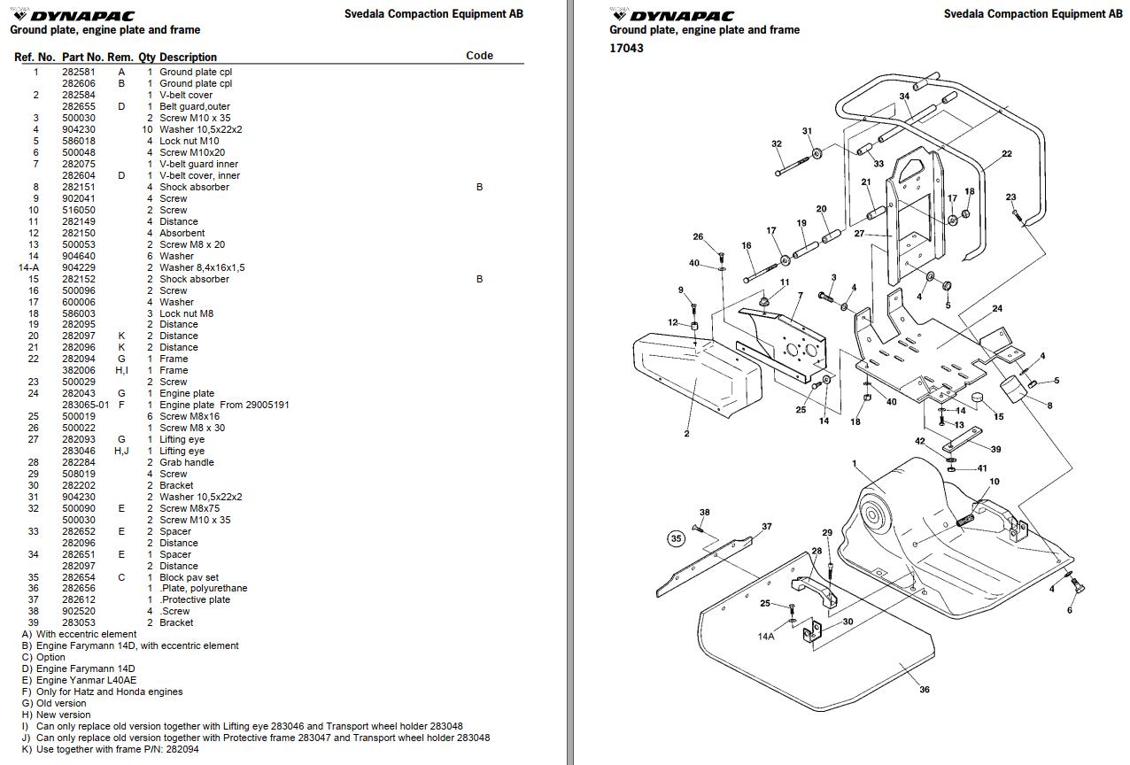 Dynapac Vibratory Plate LF90A LF90 Spare Parts Catalogue