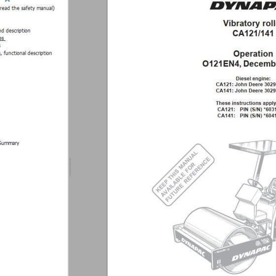 Dynapac Vibratory Roller CA1300 Spare Parts Catalogue