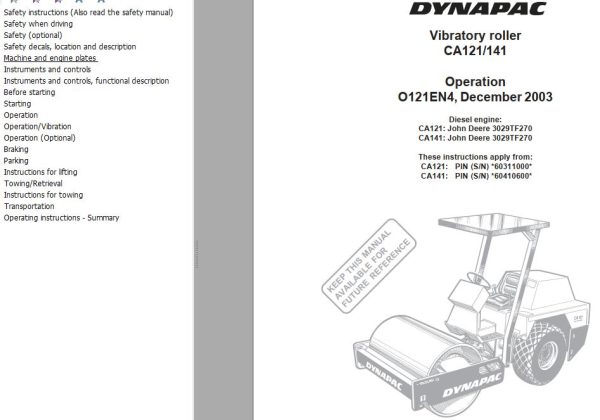 Dynapac Vibratory Roller CA121 CA141 Operation Manual