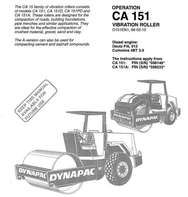 Dynapac Vibratory Roller CA151 Operation Manual